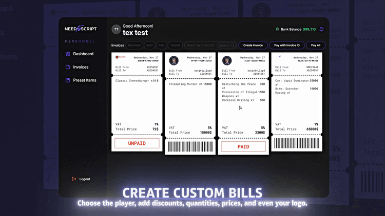 FiveM Billing Script Open Source | Invoice System | ESX QBCore QBox OXCore