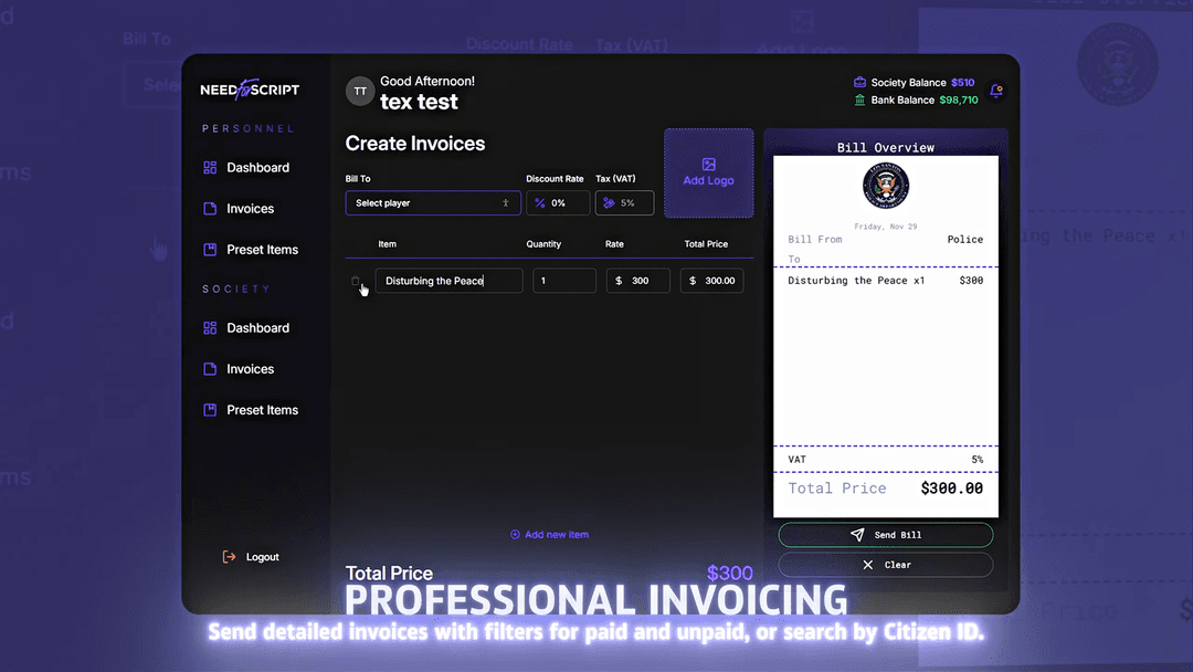 FiveM Billing Script | Invoice System | ESX QBCore QBox OXCore ...