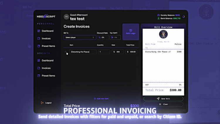 FiveM Billing Script | Invoice System | ESX QBCore QBox OXCore ...