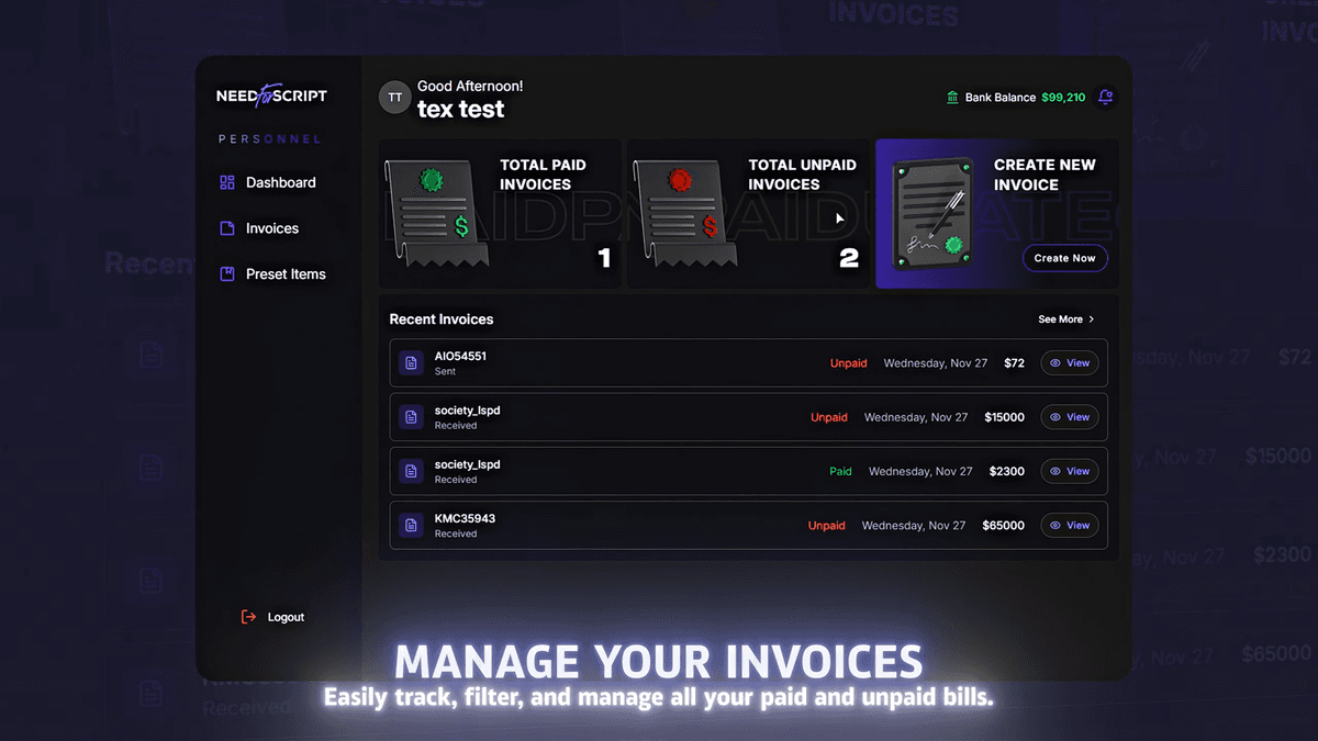 FiveM Billing Script | Invoice System | ESX QBCore QBox OXCore ...