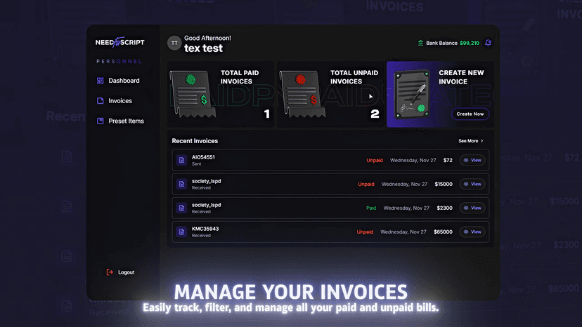 FiveM Billing Script | Invoice System | ESX QBCore QBox OXCore ...